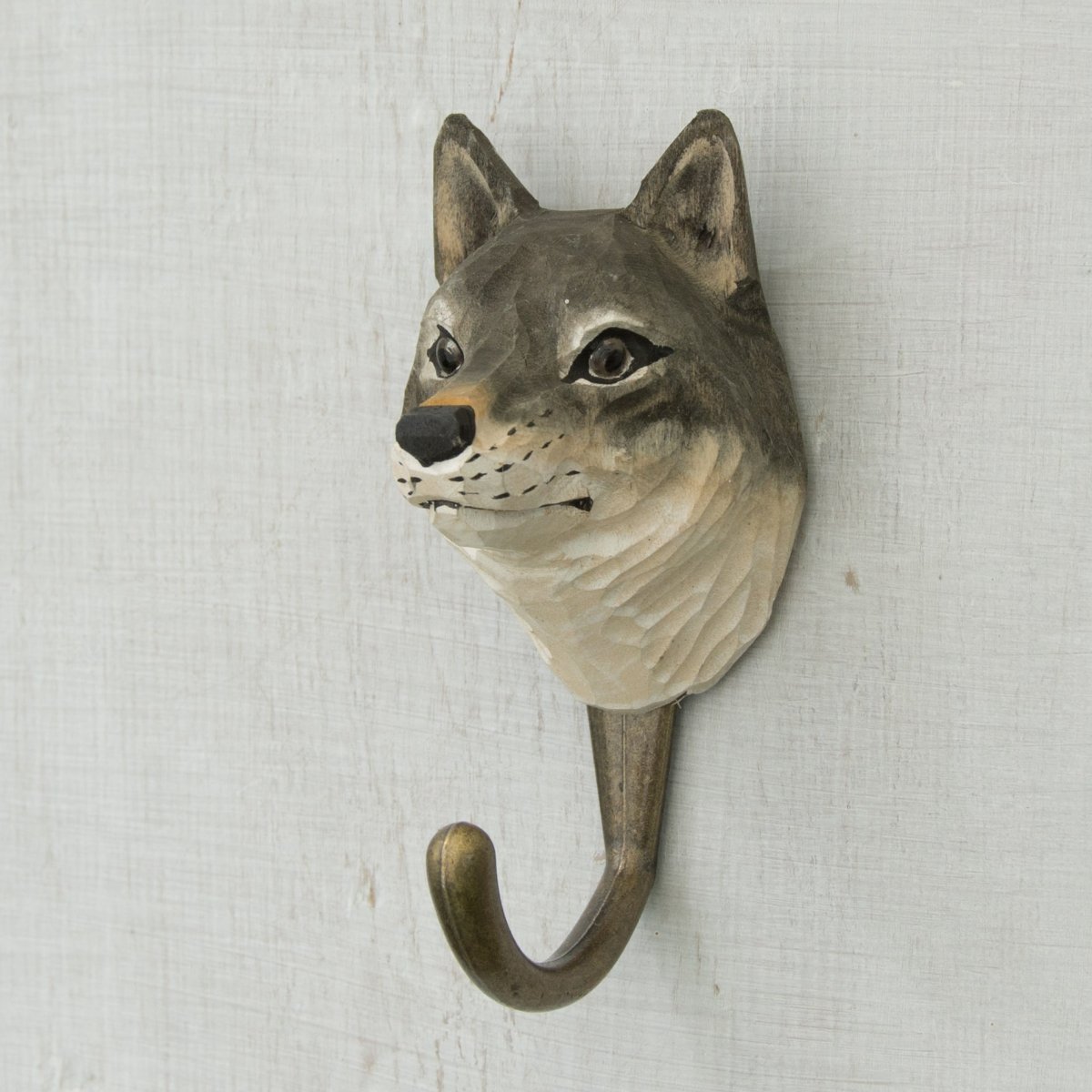 Ulv - knage - træ/metal - knager med dyr - Blåbær Gårdbutik